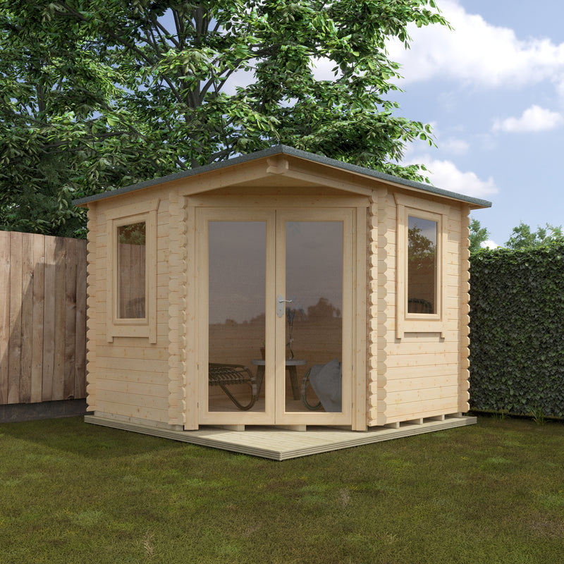 Woodlands Bradwell Corner Log Cabin 10'x10G in 28mm Logs – Norfolk Sheds