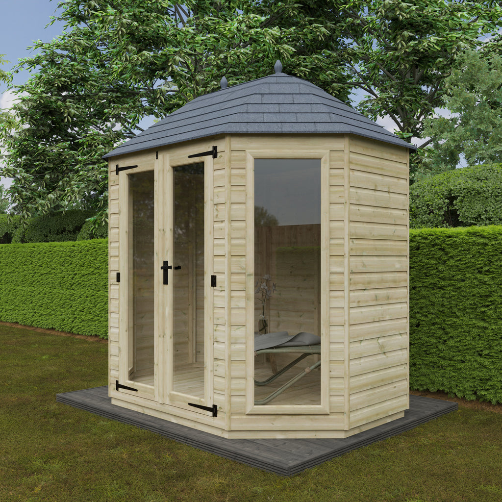 Woodlands Full Pane Tanalised Octagonal Summerhouse 8'x6' – Norfolk Sheds