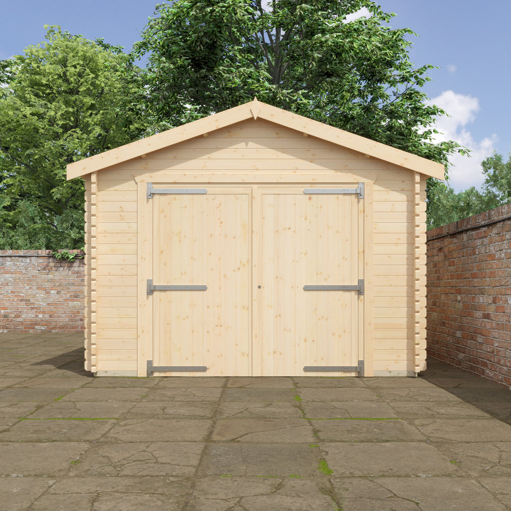 Woodlands Warwick Garage in 44mm Logs – Norfolk Sheds
